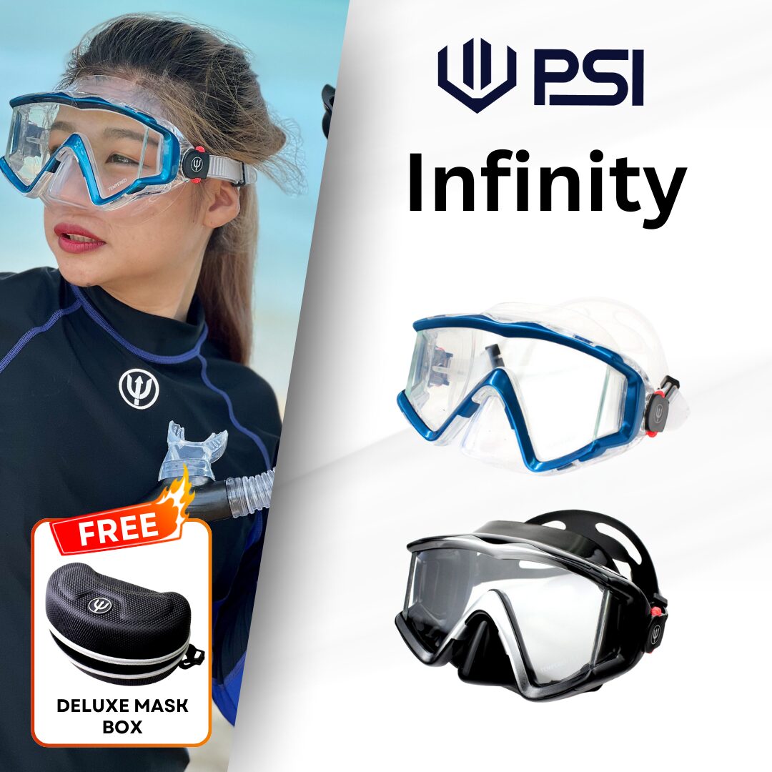 PSI Infinity Mask | 3-Lens Panoramic Dive Mask | Aquamaster